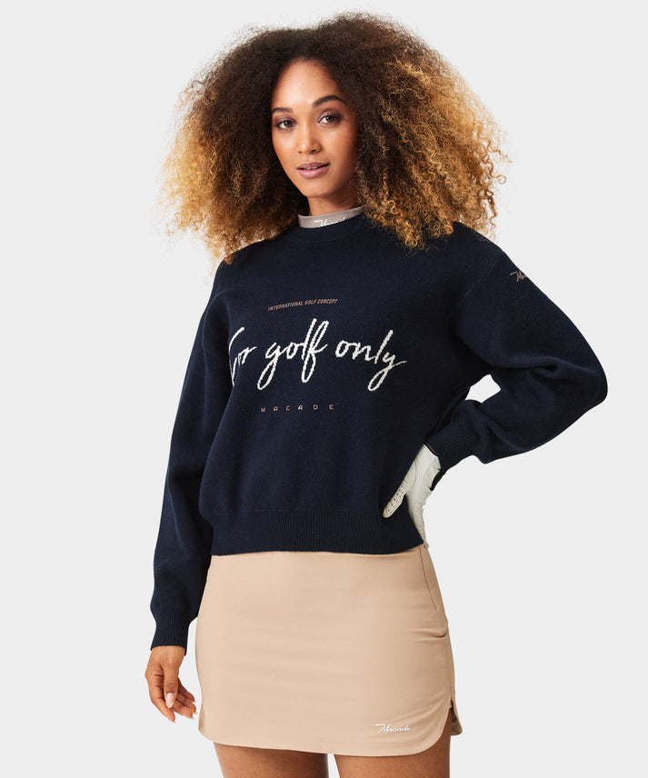 Navy Script Oversized Knit Sweater – Macade