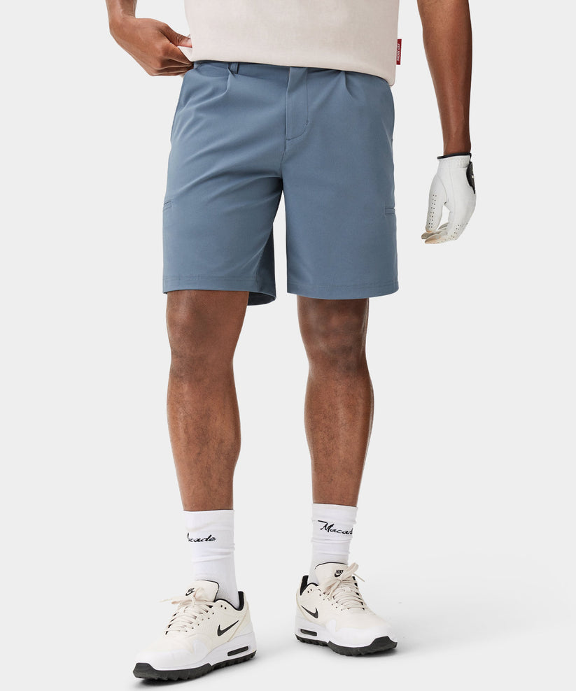 Men's Stone Blue Pleated Players Shorts - Macade Golf