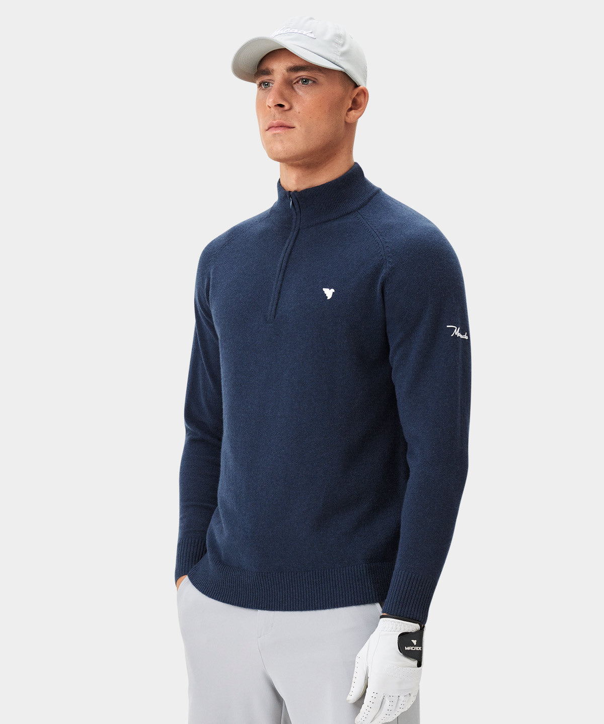 Bridge Dark Blue Merino Quarter Zip - Macade