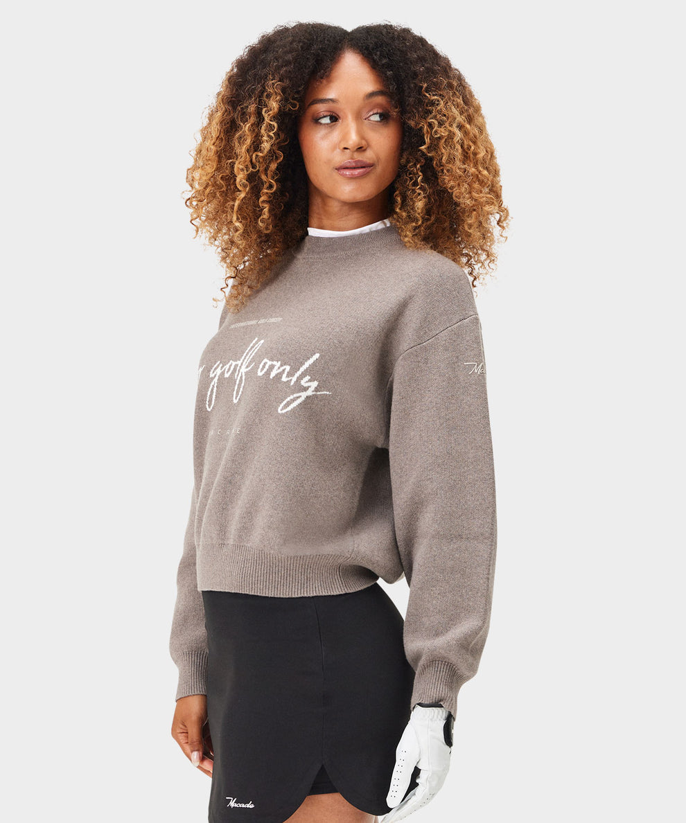 Women's Taupe Script Oversized Knit Sweater - Macade Golf