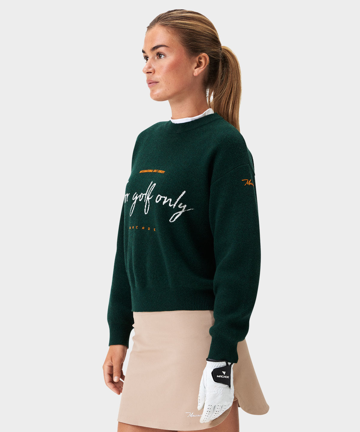 Women's Green Script Oversized Knit Sweater - Macade Golf