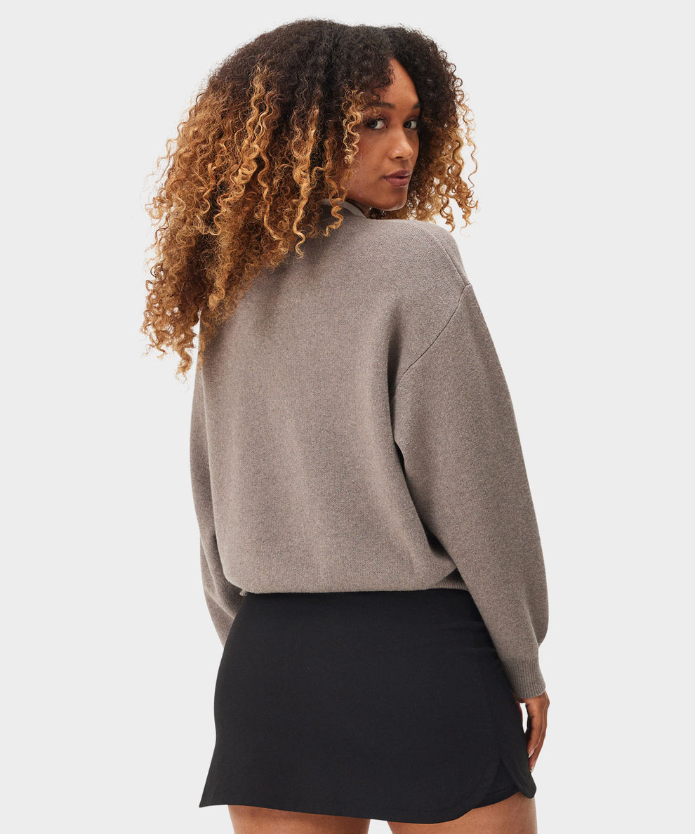 Women's Taupe Script Oversized Knit Sweater - Macade Golf