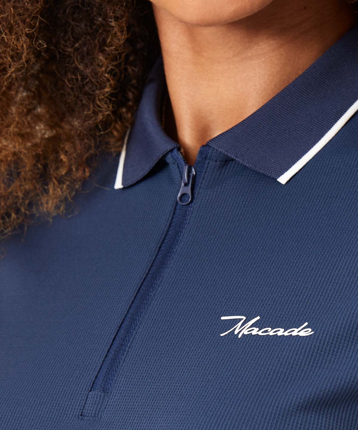 Cora Dark Blue Zip Polo Shirt – Macade