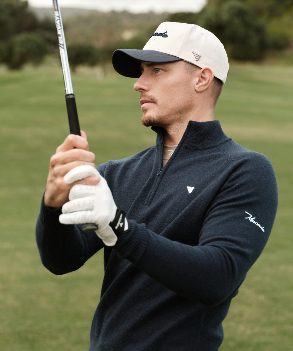 Bridge Dark Blue Merino Quarter Zip - Macade