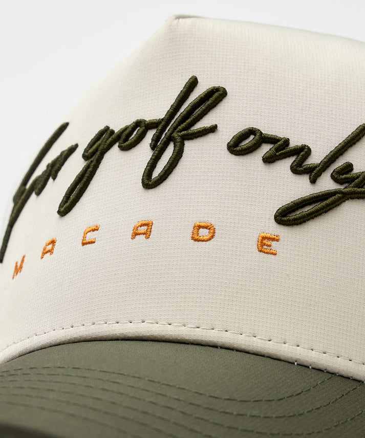 Olive Two-Tone Script Snapback - Macade Golf