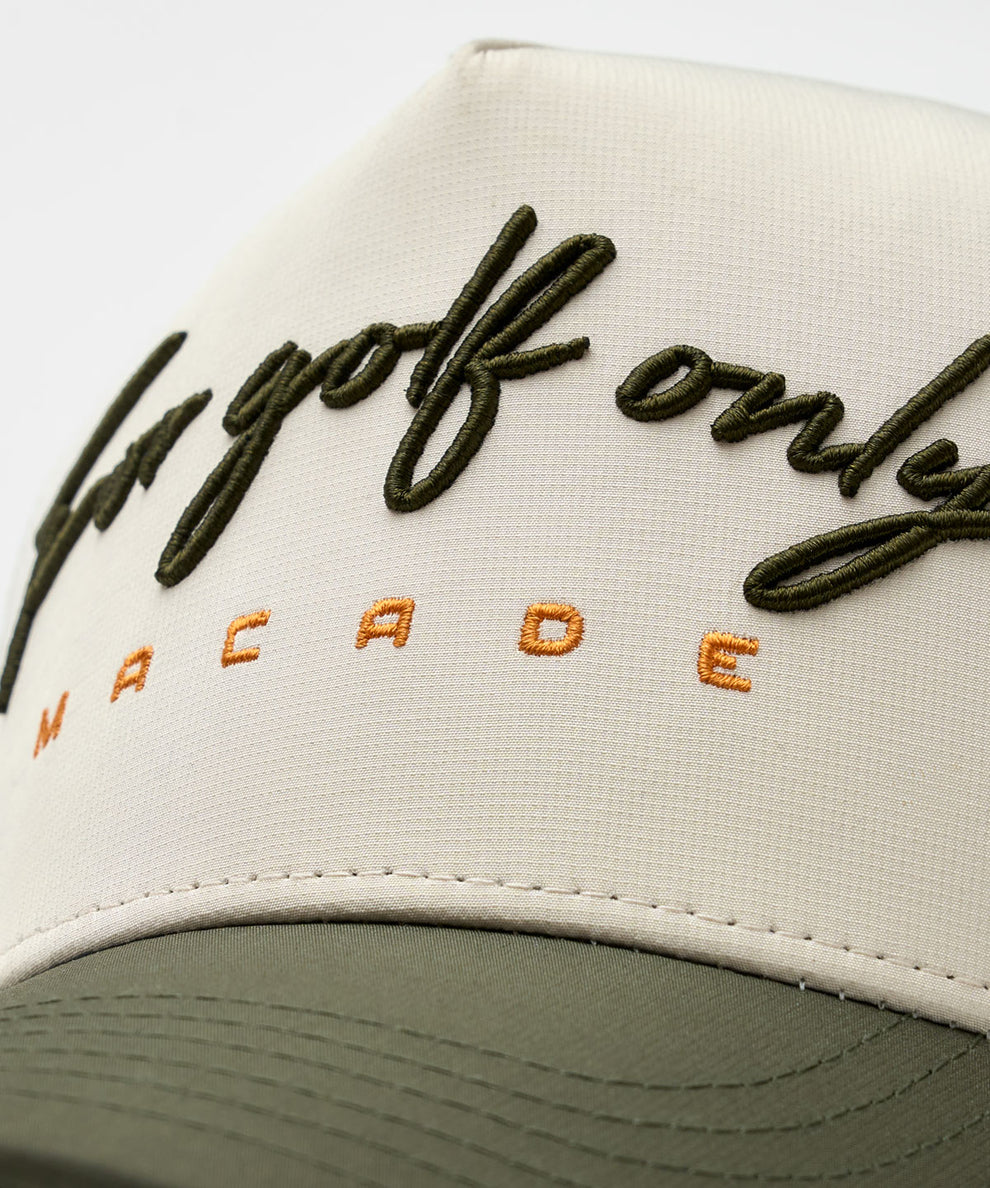 Olive Two-Tone Script Snapback - Macade Golf